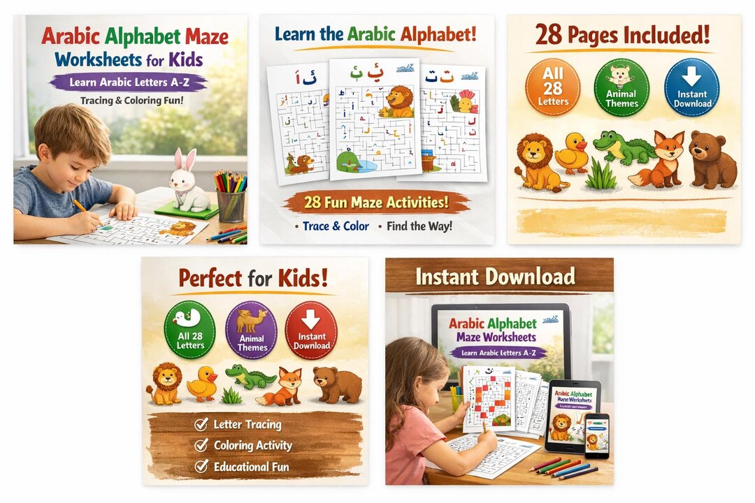 Arabic Alphabet Maze Worksheets for Kids | Learn Arabic Letters A-Z ...