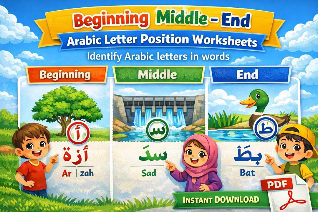 Arabic Alphabet Position Worksheets for Kids | Beginning Middle End ...