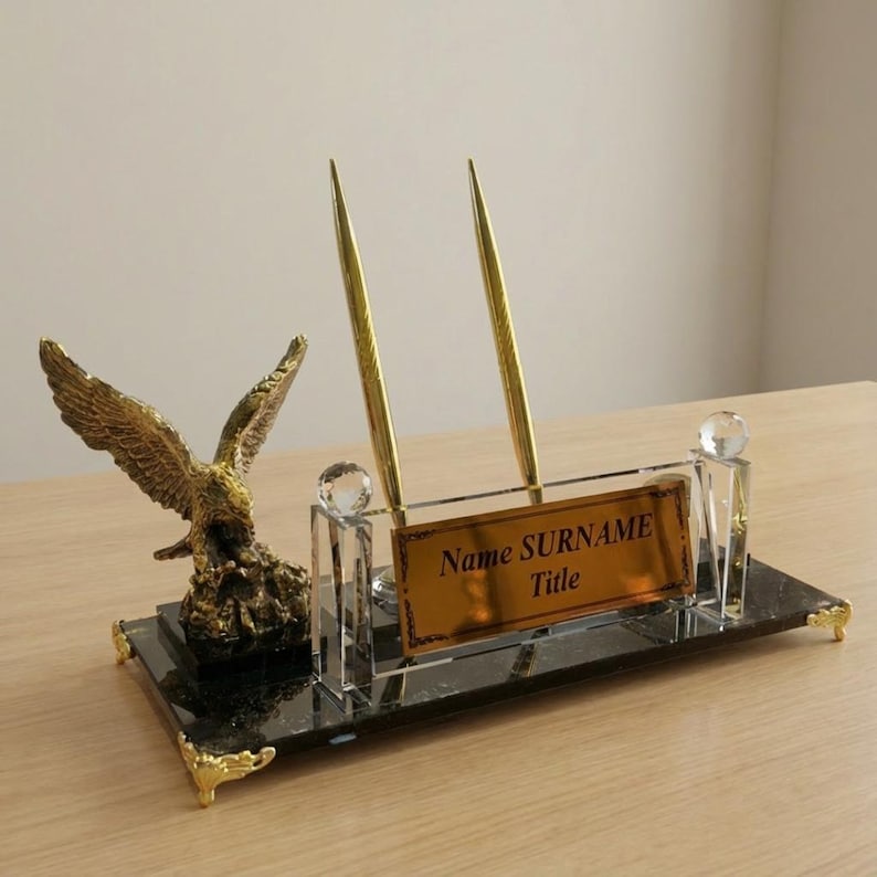 Personalized Crystal Desk Name Plate With Pen Holder, Executive Office ...