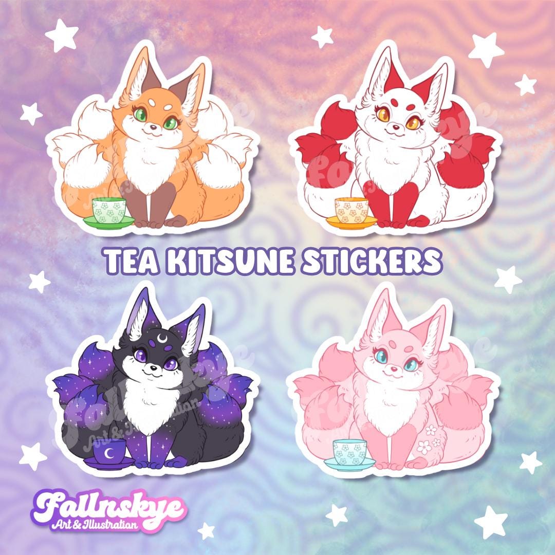 Tea Kitsune Sticker | Vinyl Sticker - Etsy