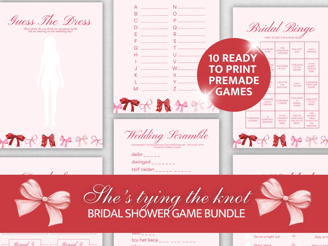 Bow Theme Bridal Party Games Bundle Download, She's Tying the Knot, Bow ...
