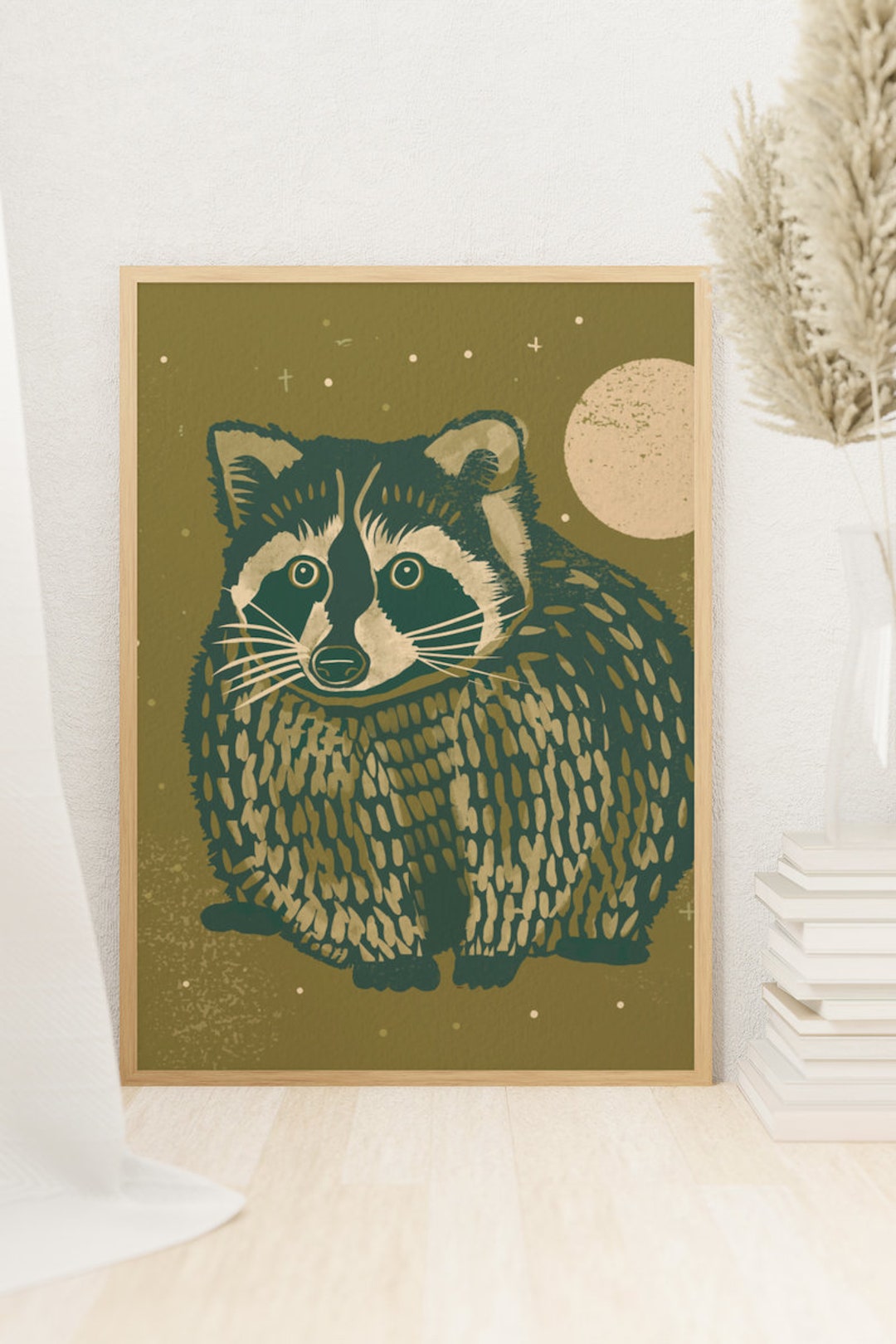 Raccoon Wall Art Green Raccoon Art Wall Art Poster Print Raccoon Lover ...