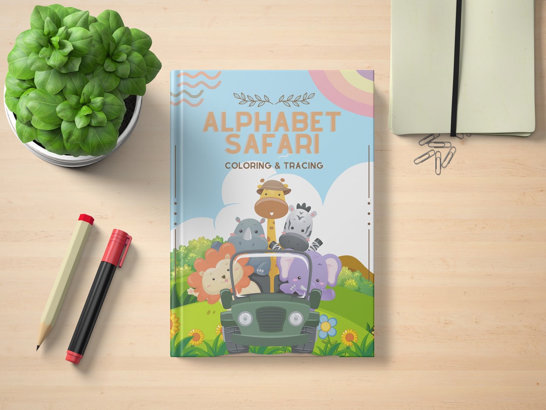 Alphabet Safari Kids Coloring Book With Tracing - Etsy