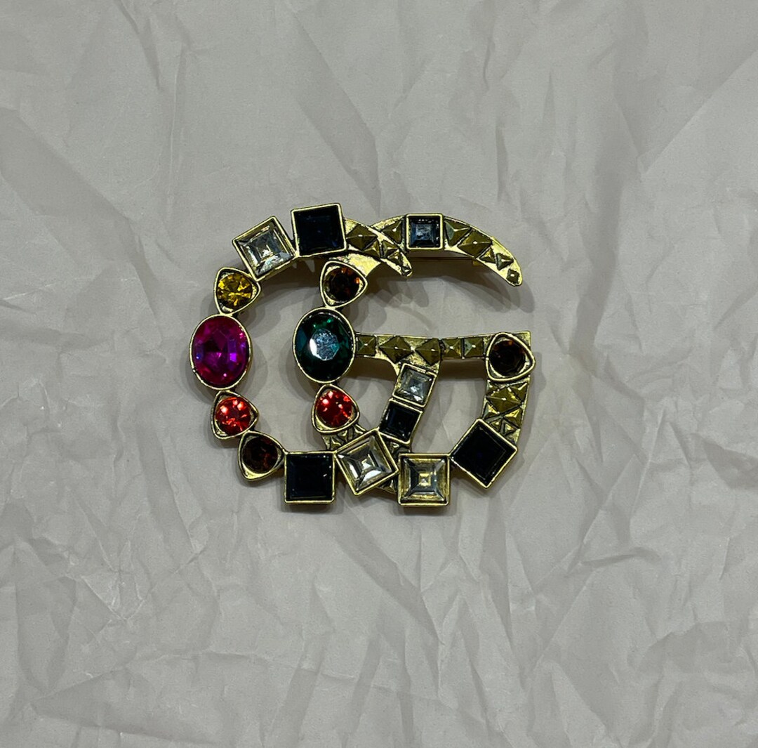 Vintage Gucci Gold Brooch With Stones - Etsy