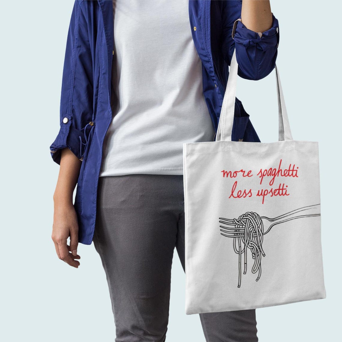 Funny Spaghetti Tote Bag – More Spaghetti Less Upsetti 15x16 Canvas ...
