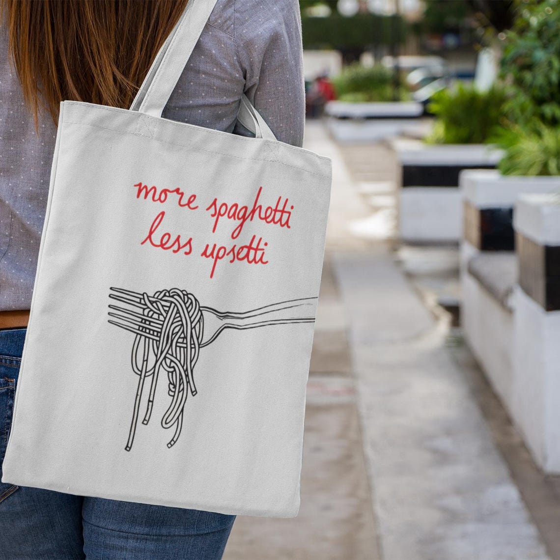 Funny Spaghetti Tote Bag – More Spaghetti Less Upsetti 15x16 Canvas ...
