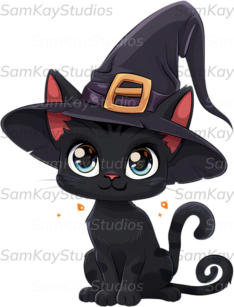 Black Cats & Witch Hats Clipart | Halloween Printable Wall Art | Cute ...