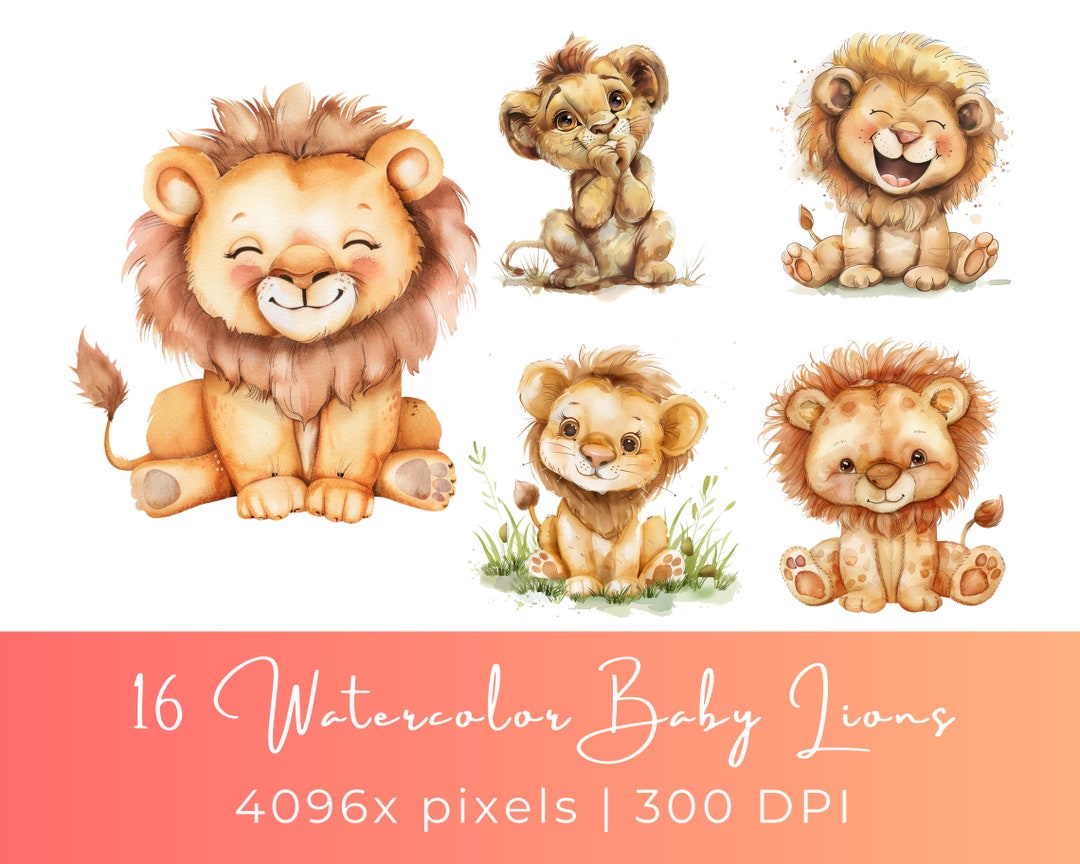 Watercolor Baby Lion Clipart Cute Nursery Wall Art, Printable Baby ...