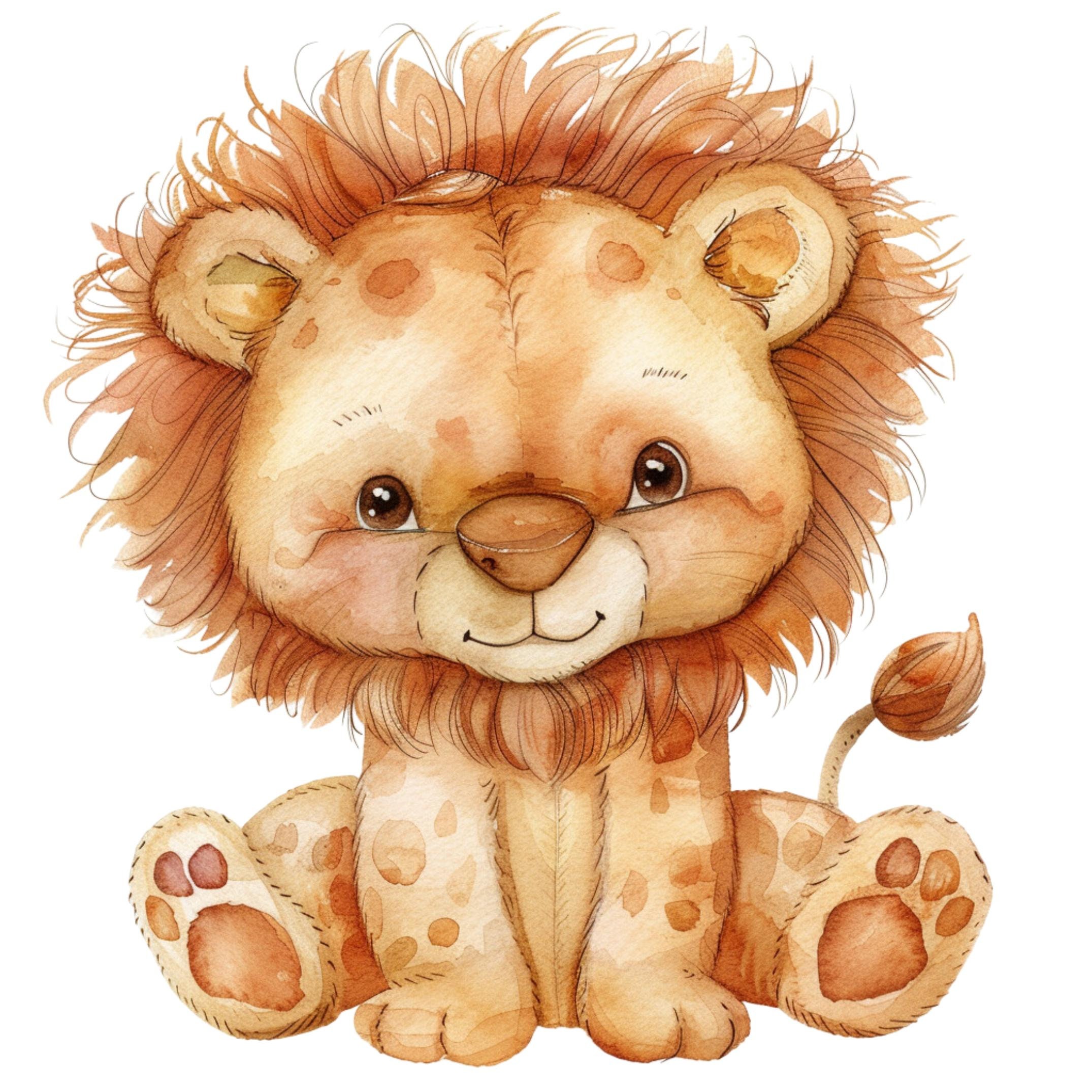 Watercolor Baby Lion Clipart - Cute Nursery Wall Art, Printable Baby ...