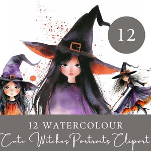 Watercolor Halloween Whimsical Witch Clipart Bundle for Commercial Use ...
