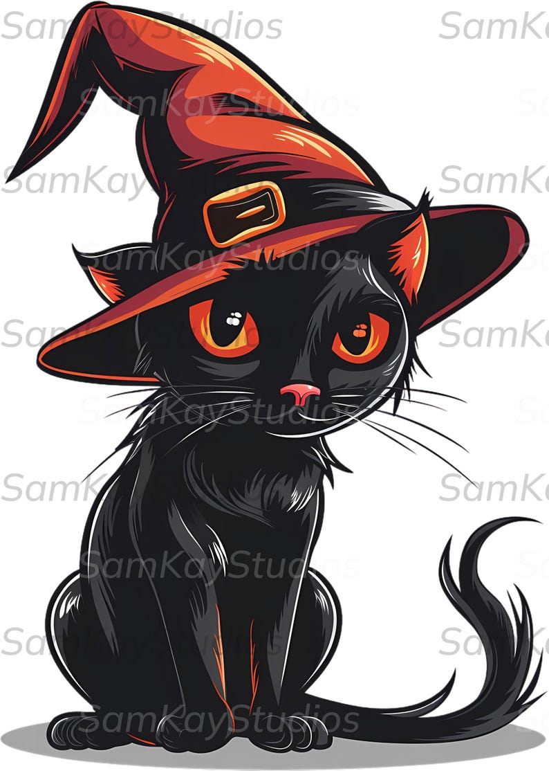 Black Cats & Witch Hats Clipart | Halloween Printable Wall Art | Cute ...