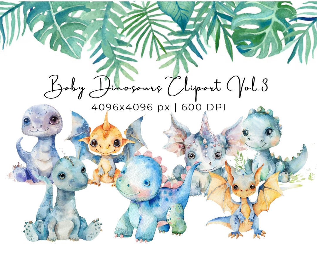 Cute Baby Dinosaur Clipart Bundle | Watercolor Printable Art | Kids ...