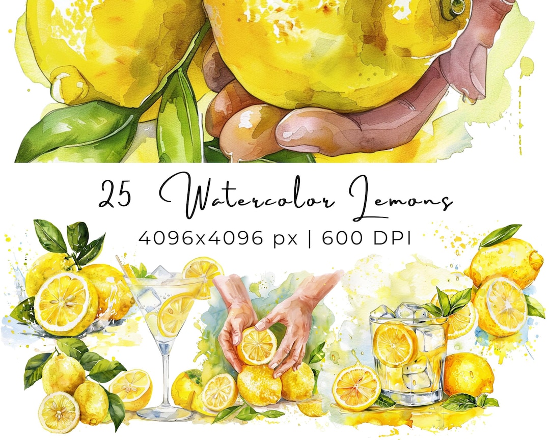 25 Watercolor Lemons Clipart | Lemon Graphics | Transparent Background ...