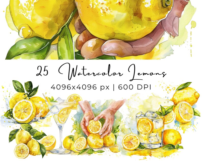25 Watercolor Lemons Clipart | Lemon Graphics | Transparent Background ...