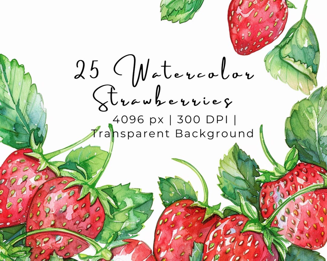Watercolor Strawberry Clipart Strawberry Clipart Bundle Fruit Border ...
