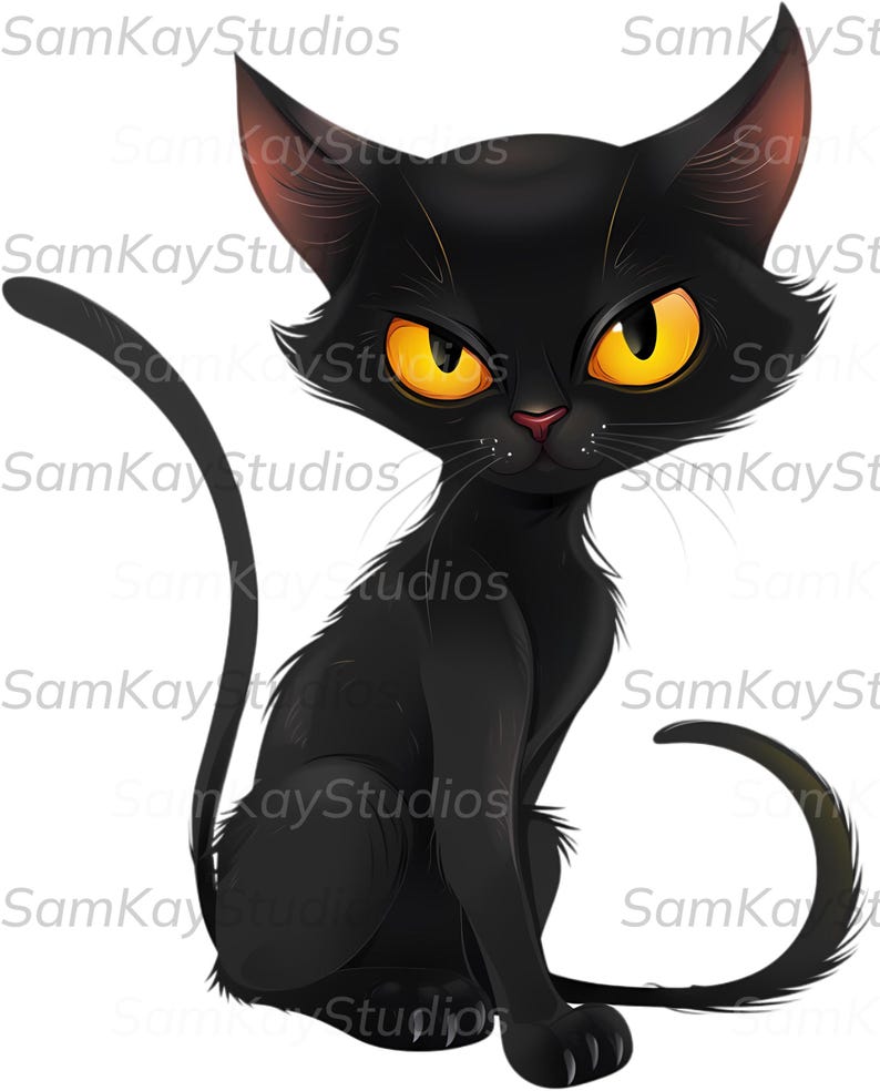 Spooky Black Cats Clipar | Cartoon Cat Wall Art | Printable Download ...