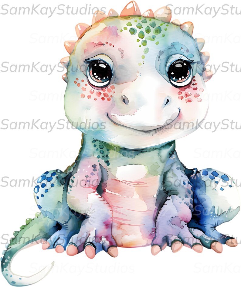 Cute Baby Dinosaur Clipart Bundle | Watercolor Printable Art | Kids ...
