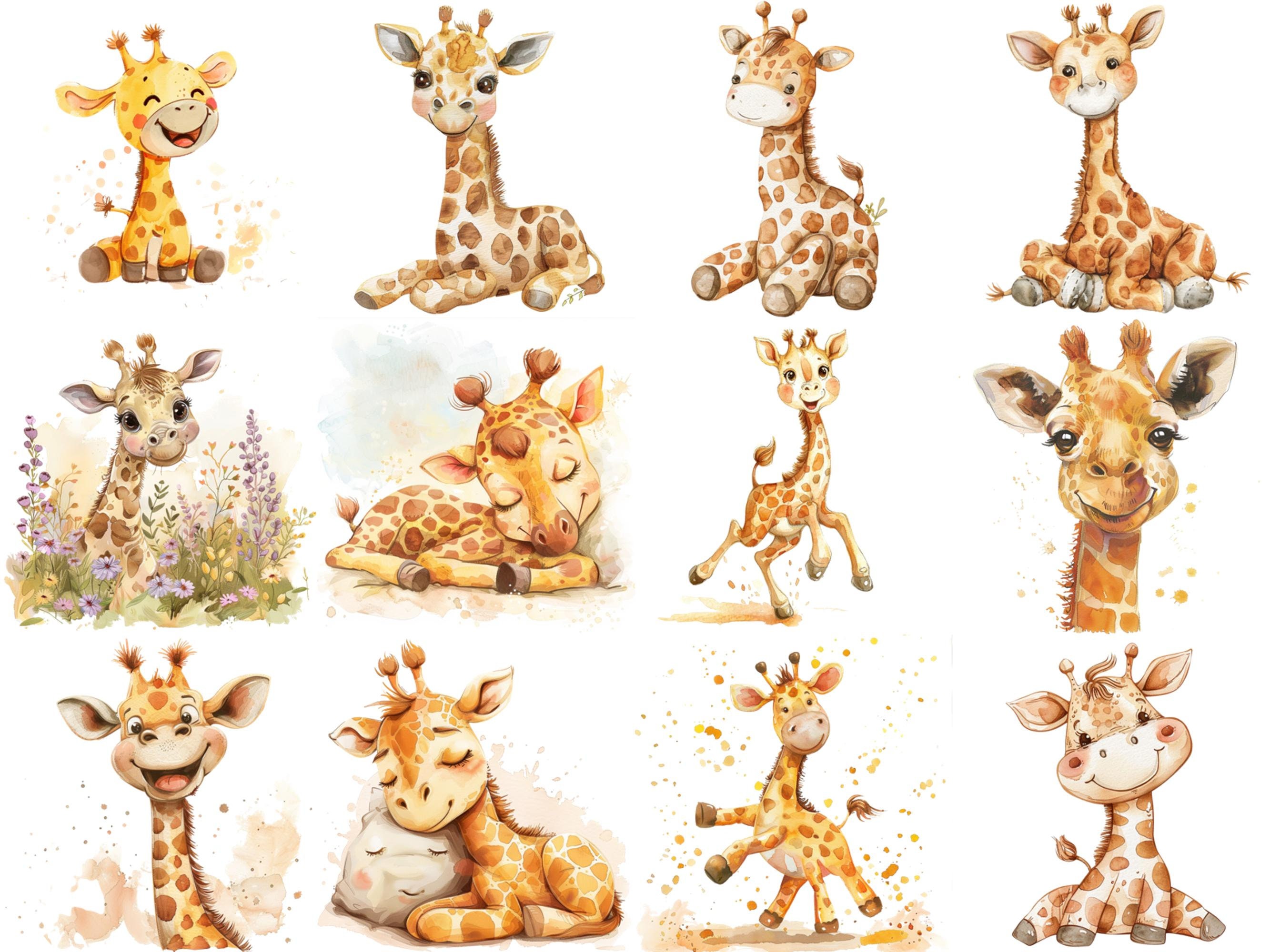 12 Watercolor Baby Giraffe Clipart - Etsy
