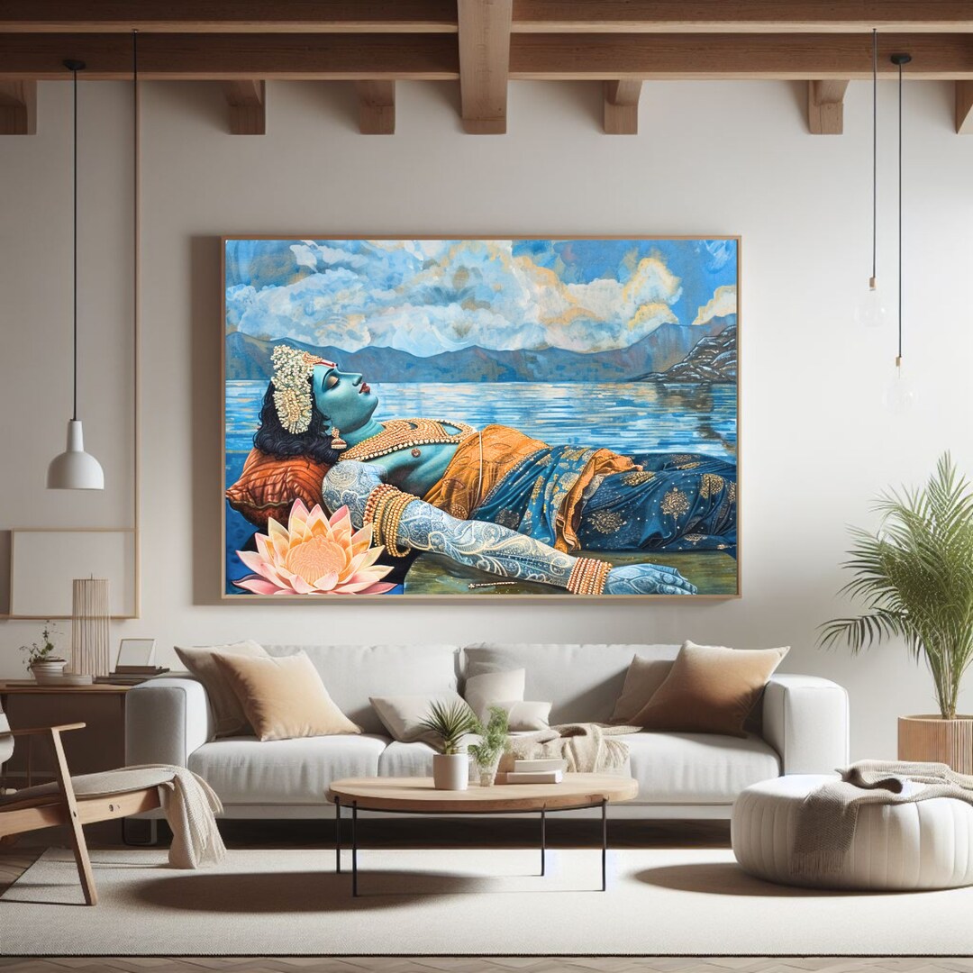 Lord Vishnu Indian Contemporary Framed Art | Hindu God Wall Decor ...