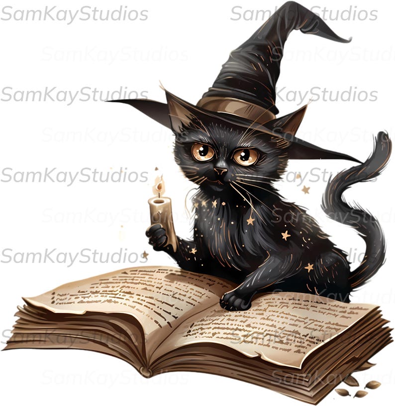 Black Cats & Witch Hats Clipart | Halloween Printable Wall Art | Cute ...
