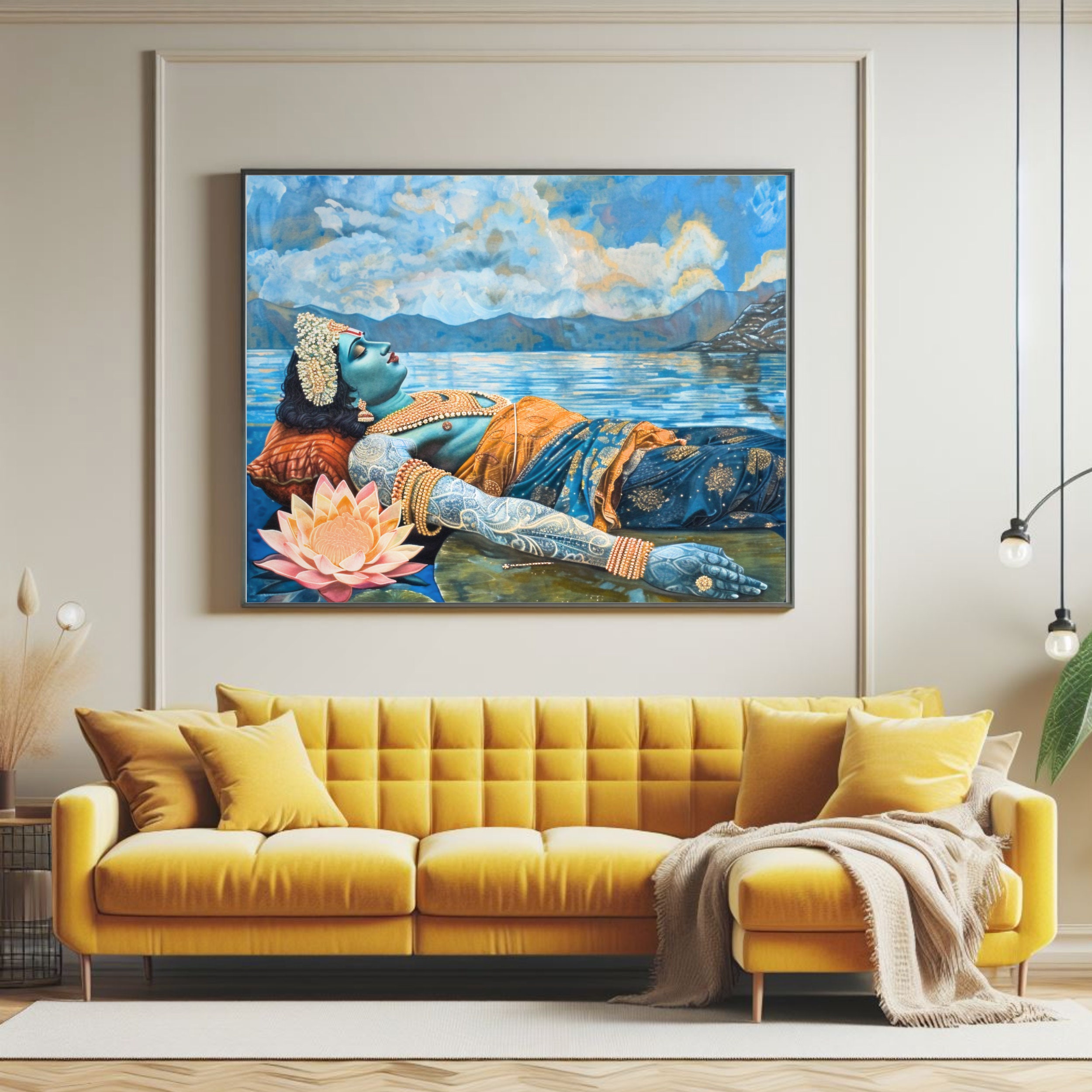 Lord Vishnu Indian Contemporary Framed Art | Hindu God Wall Decor ...