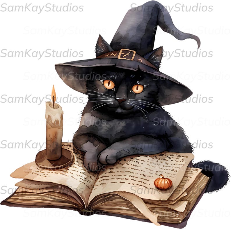 Black Cats & Witch Hats Clipart | Halloween Printable Wall Art | Cute ...