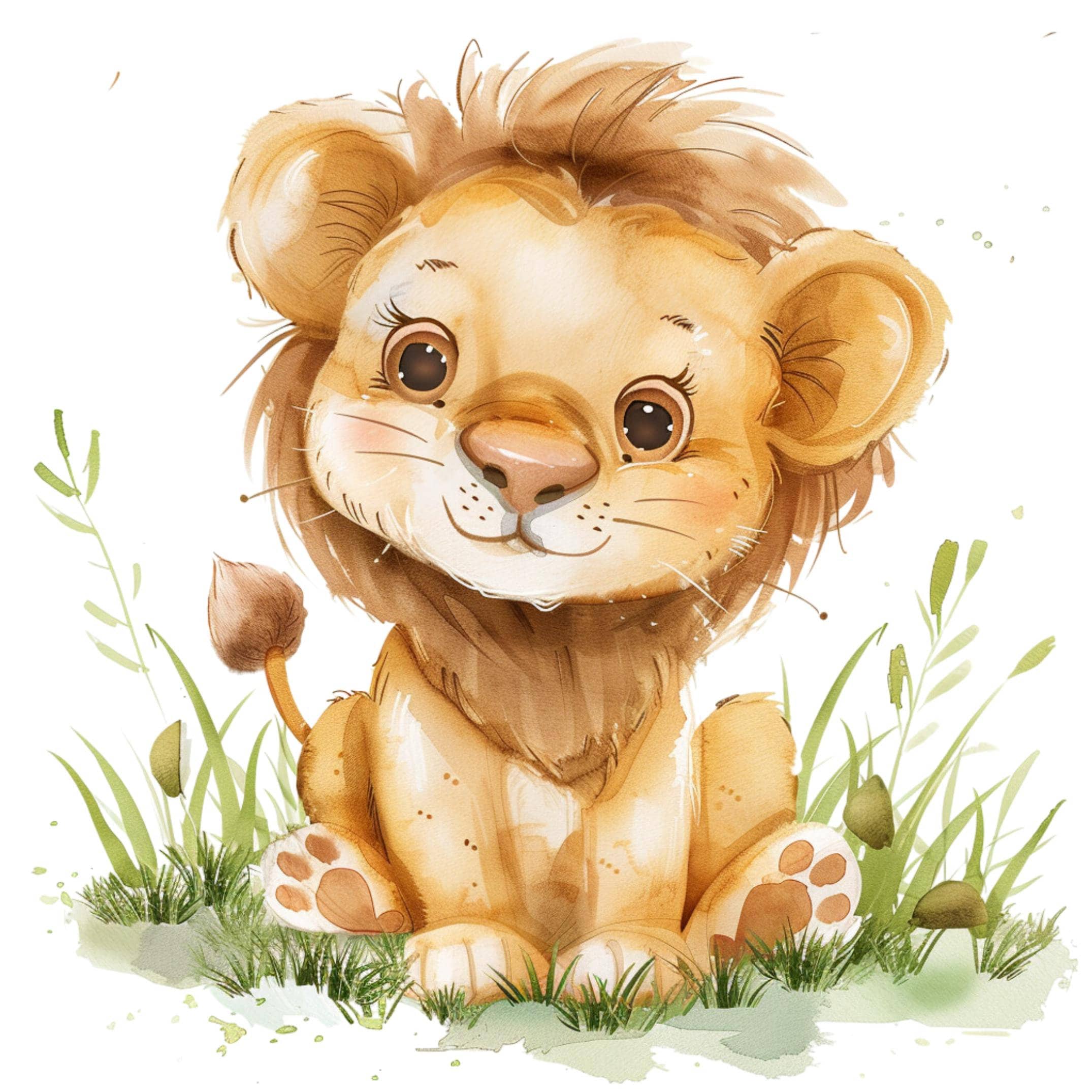 Watercolor Baby Lion Clipart - Cute Nursery Wall Art, Printable Baby ...