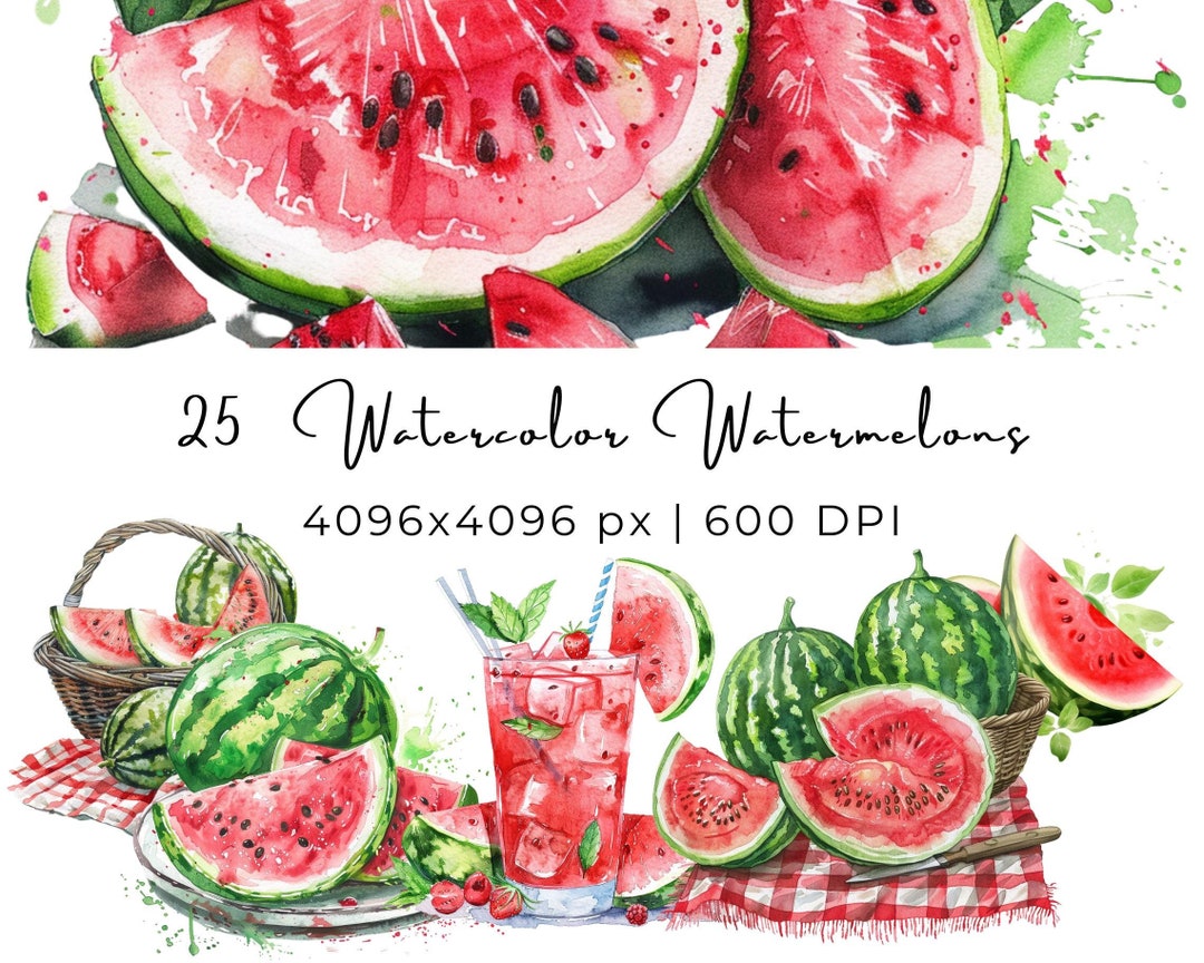 25 Watercolor Watermelon Clipart | Watermelon Graphics | Transparent ...