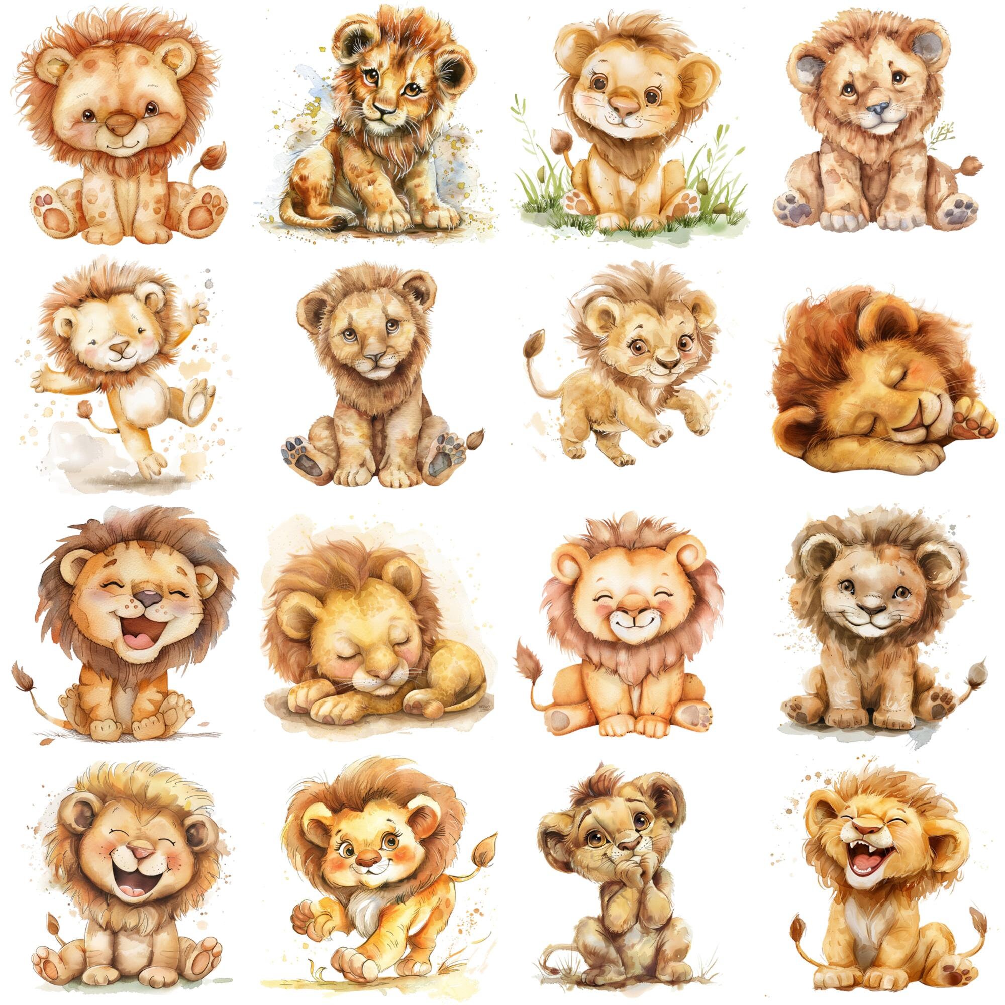Watercolor Baby Lion Clipart - Cute Nursery Wall Art, Printable Baby ...
