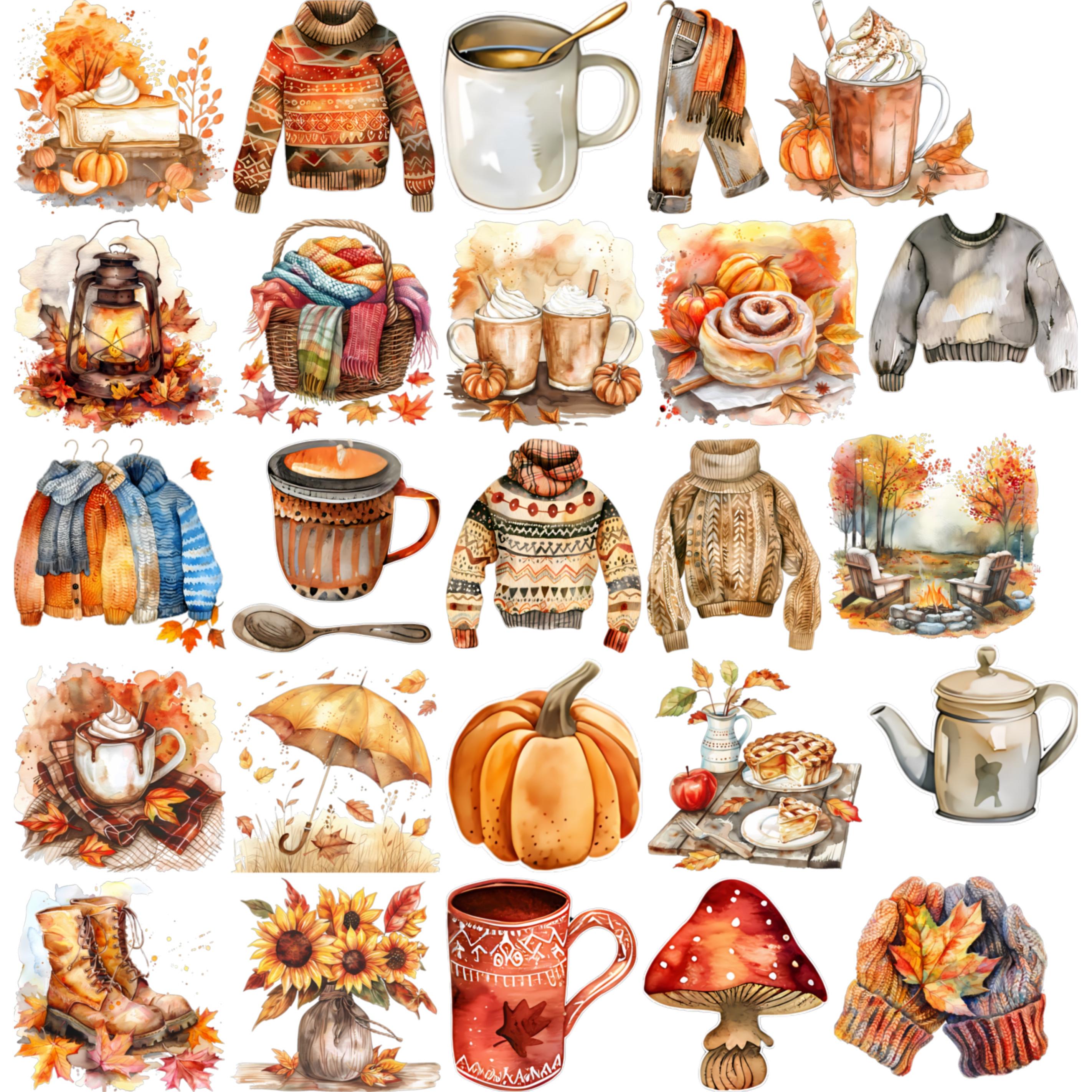 Cozy Autumn Watercolor Clipart Bundle | Coffee, Sweater, Pumpkin Art ...