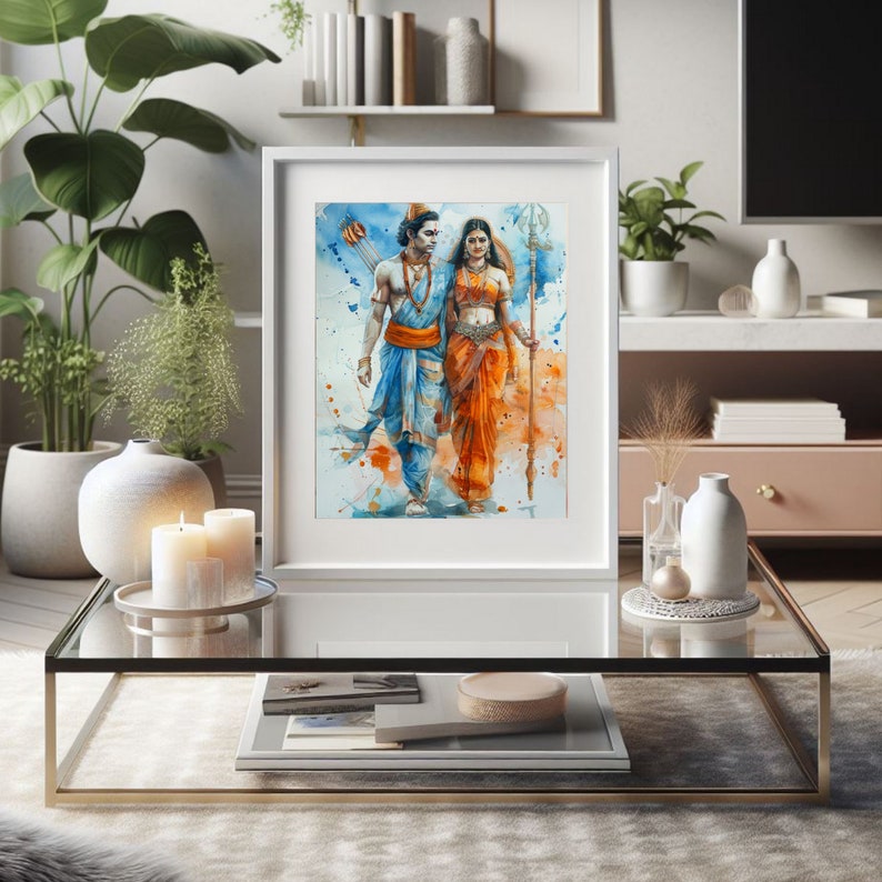 Lord Rama and Sita Wall Art Ramayana Art Indian Decor Indian Watercolor ...