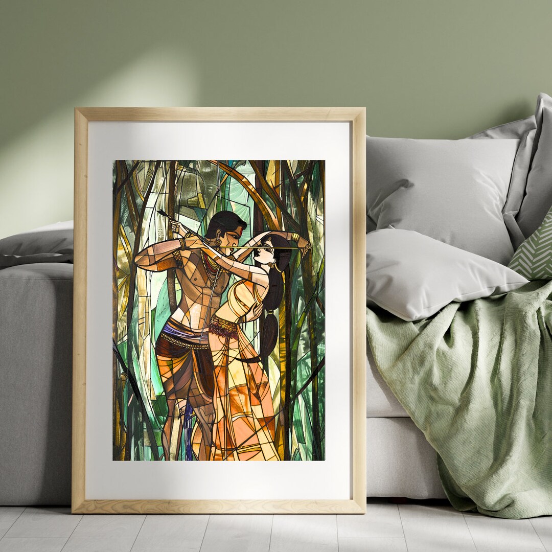Rama and Sita Wall Art | Ramayana Art | Indian Decor | Stained Glass ...