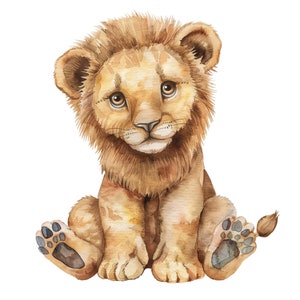 Watercolor Baby Lion Clipart - Cute Nursery Wall Art, Printable Baby ...