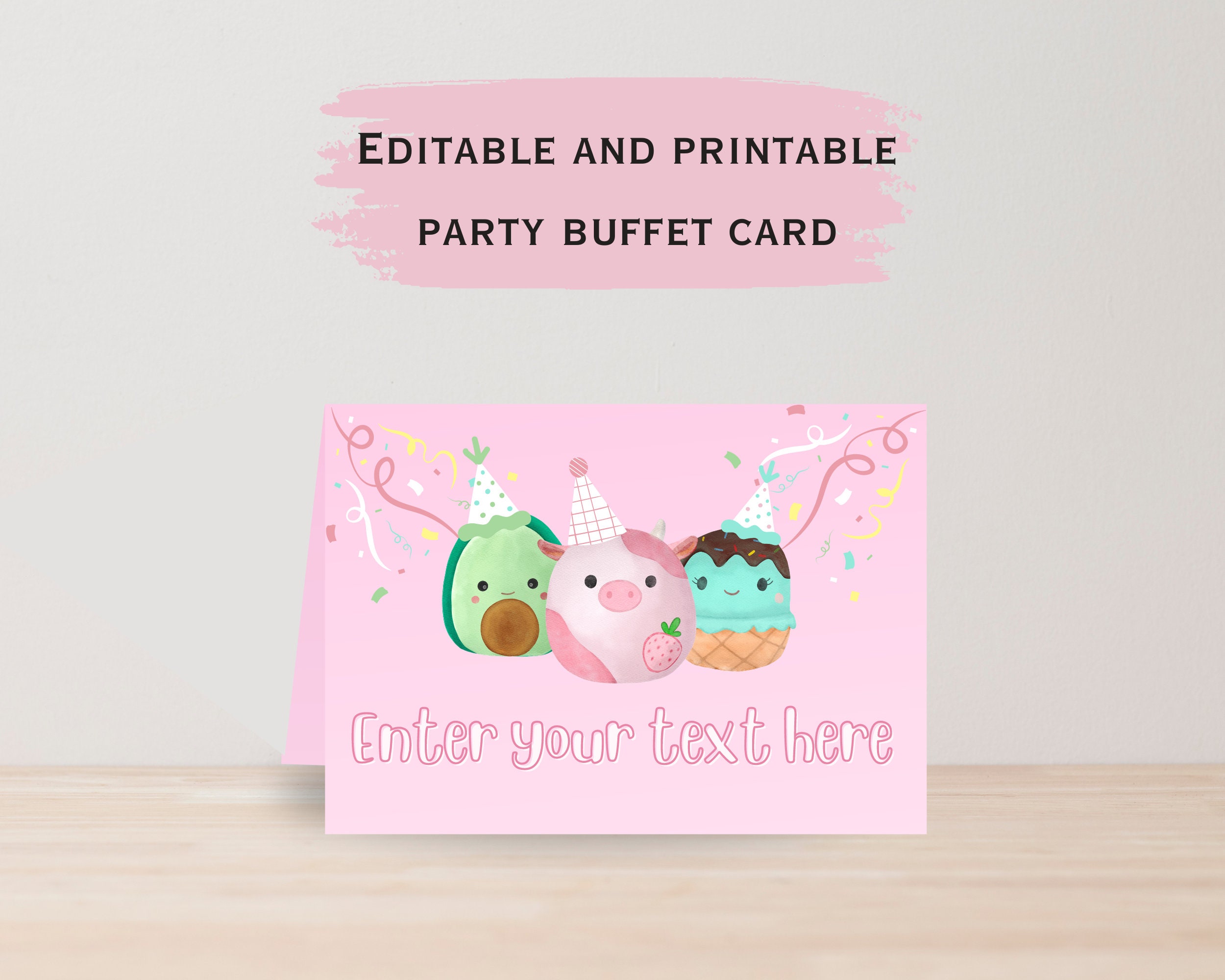 Squishmallow Printable Food Labels, Kids Birthday Party Buffet Card ...