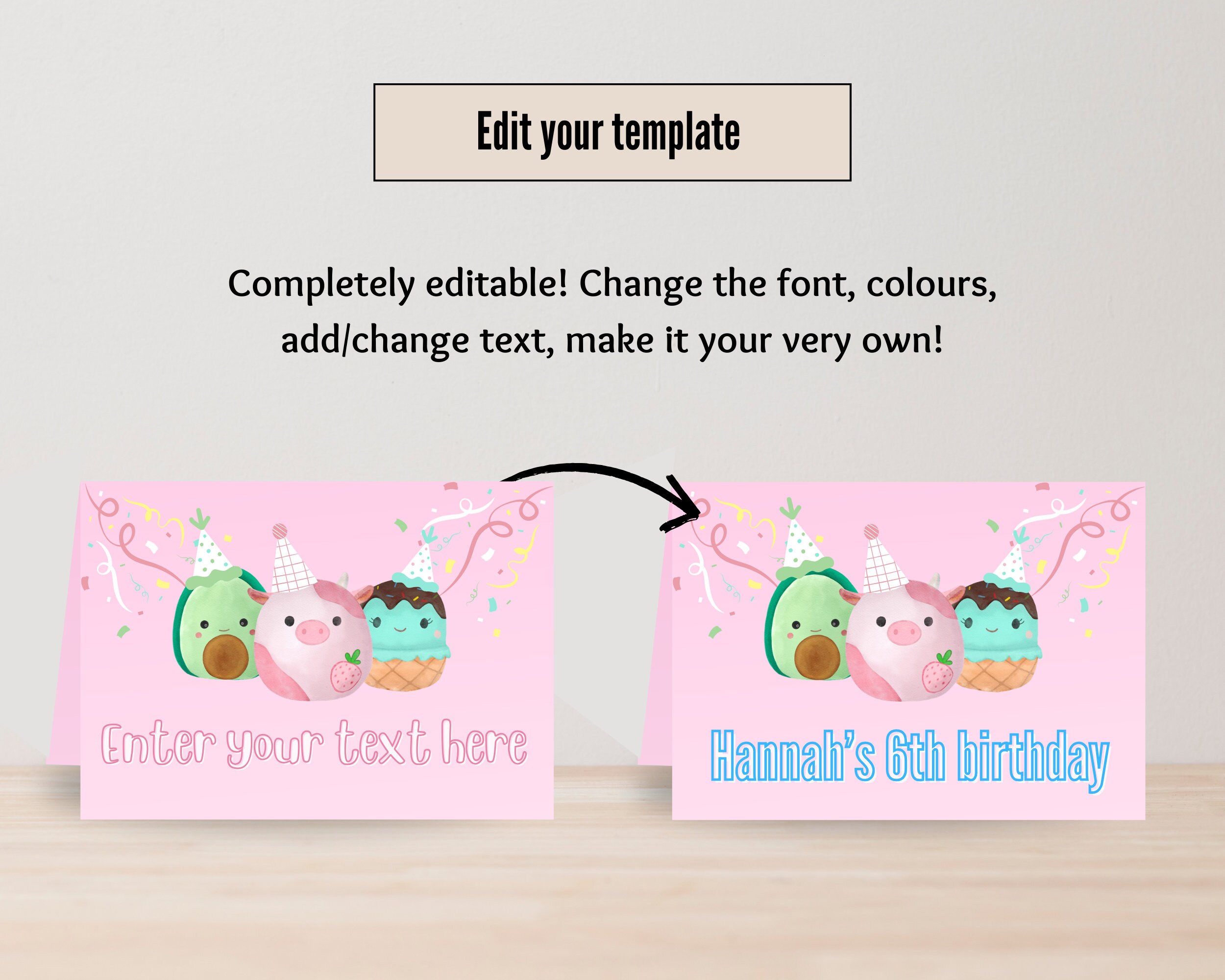 Squishmallow Printable Food Labels, Kids Birthday Party Buffet Card ...