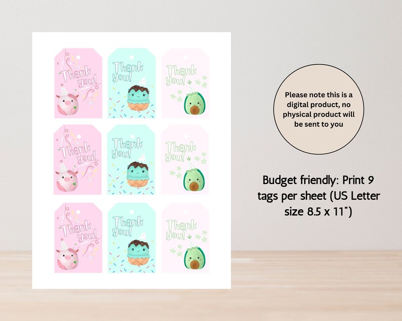 Squishmallow Printable Favour Tags, Kids Birthday Party Customisable ...
