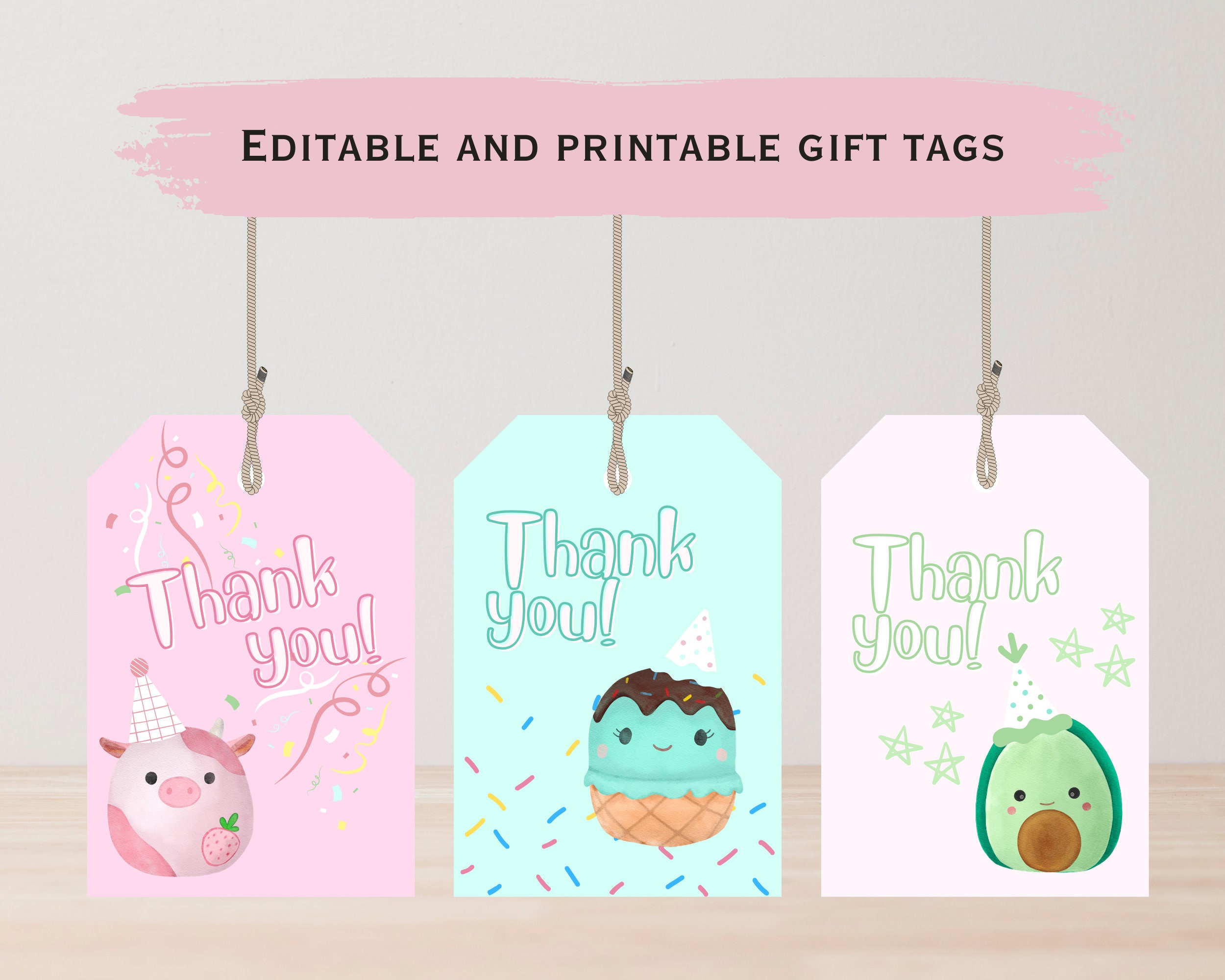 Squishmallow Printable Favour Tags, Kids Birthday Party Customisable ...