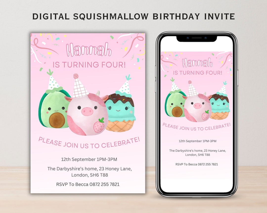 Squishmallow Children's Birthday Invitation, Customisable Squishy ...