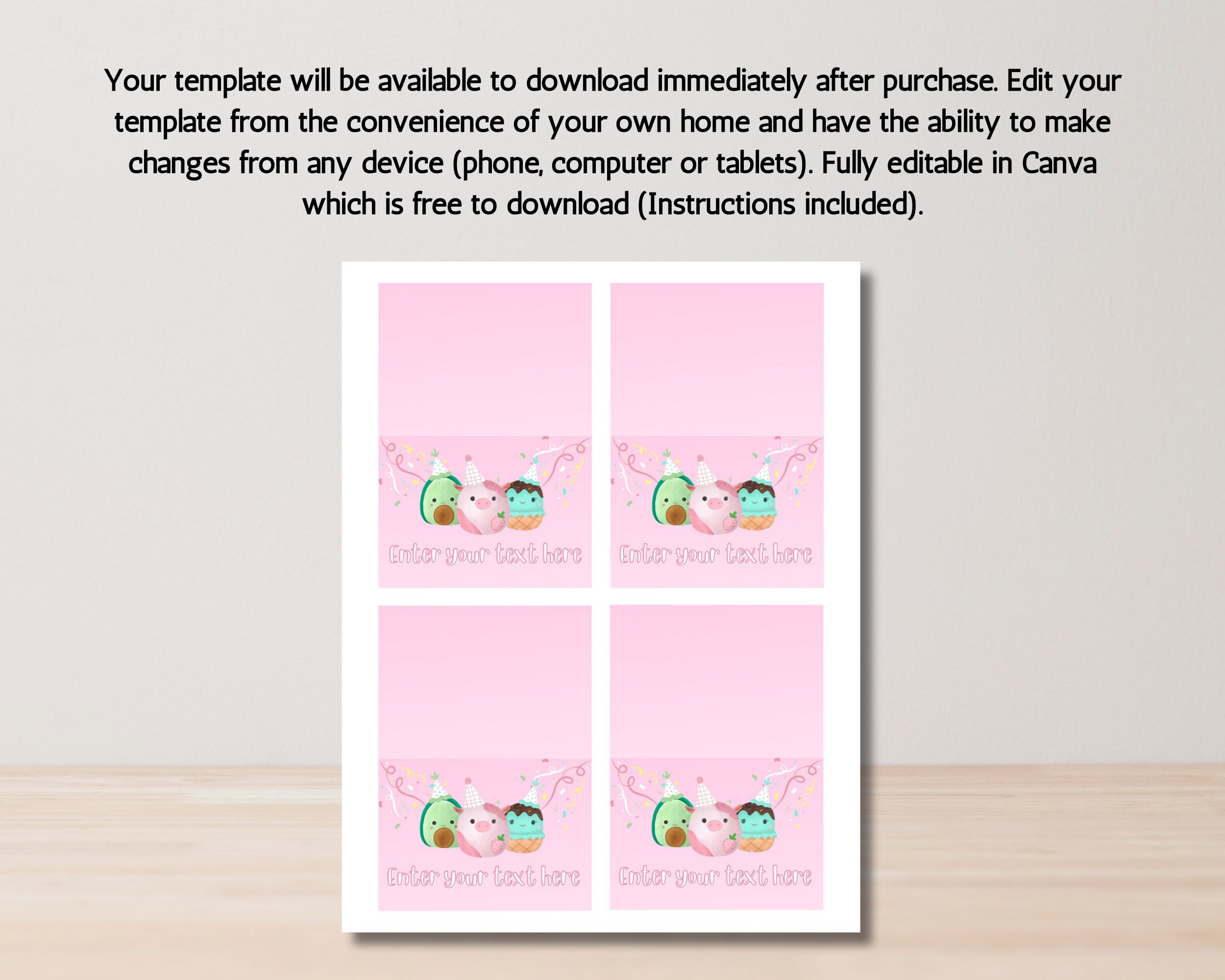 Squishmallow Printable Food Labels, Kids Birthday Party Buffet Card ...