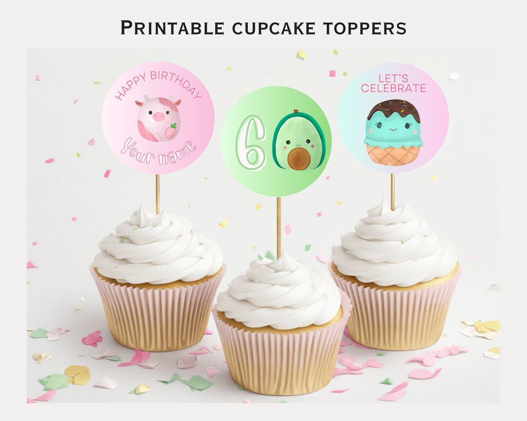 Printable Birthday Squishmallow Customise Cupcake Toppers, Children's ...
