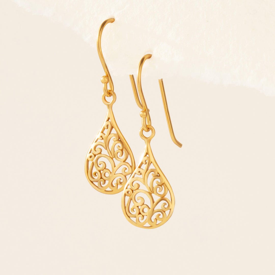 Gold Vermeil Filigree Teardrop Earrings - Sterling Silver Dangles - Etsy