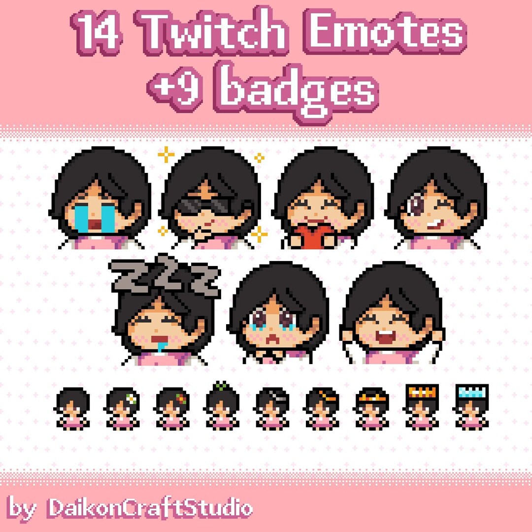 14 Twitch Chibi Emotes 9 Matching Badges Emot Twitch Discord Emote Girl ...