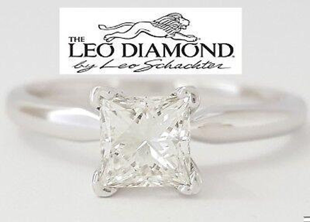 Leo Princess Cut Diamond Solitaire Engagement Ring 0.73 Ct 14k ...