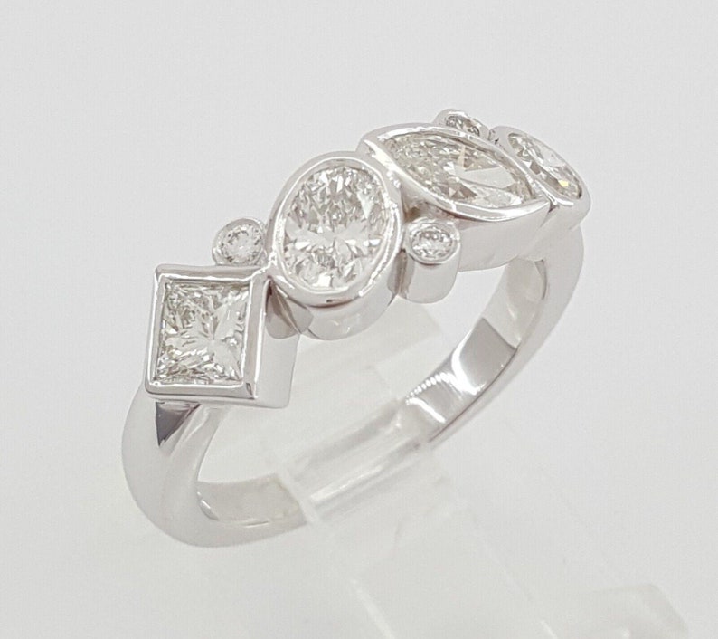 Oval Princess Marquise & Round Diamonds 1.55 Ct 4 Four Stone Bezel Ring ...