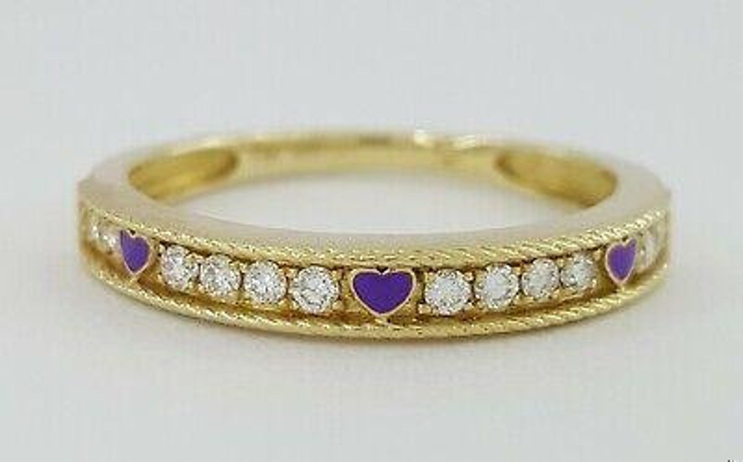 Luvente 0.15 Ct 14k Yellow Gold Round Diamond Heart Enamel Wedding Band RTL 900 - Etsy