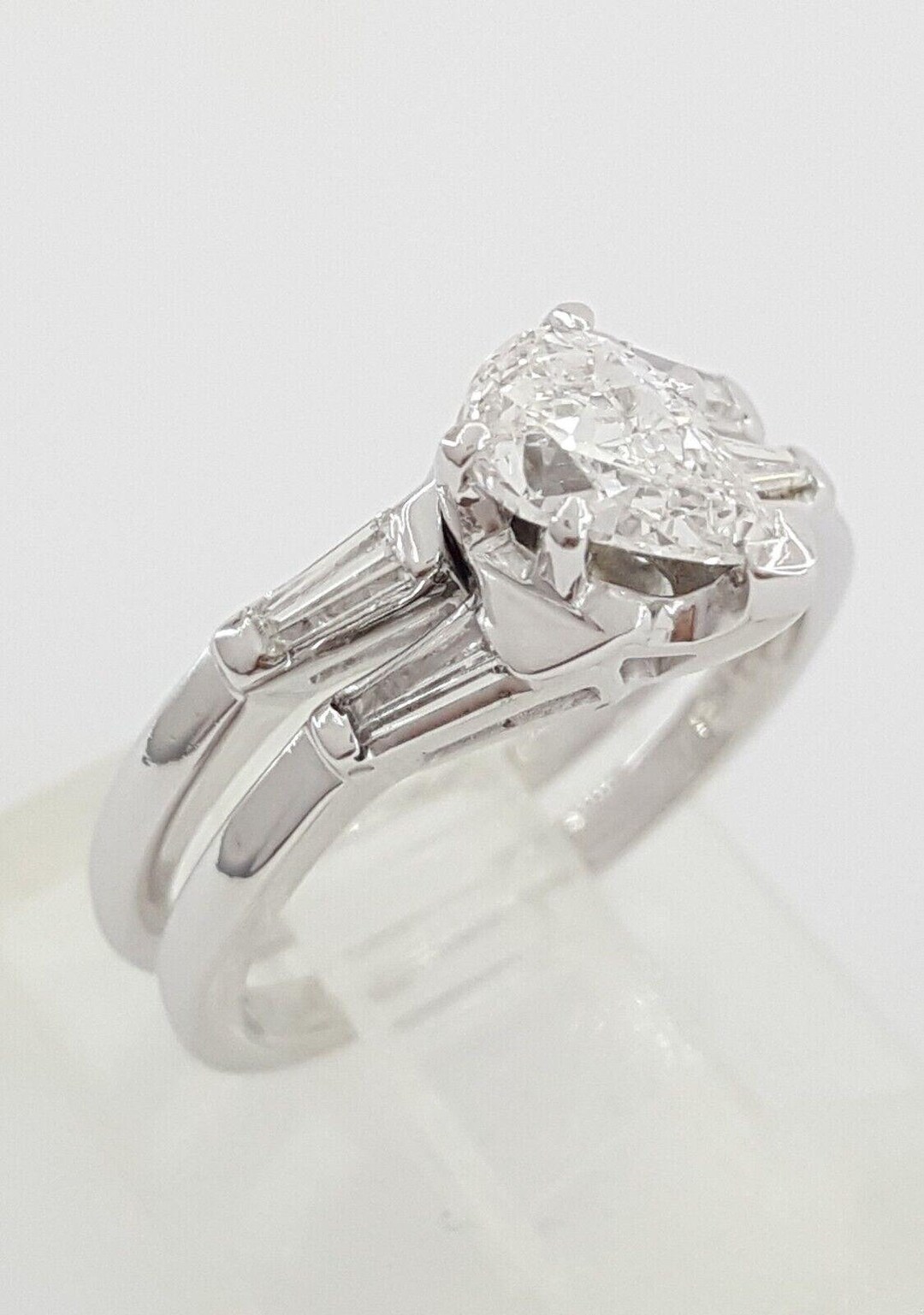 Vintage Pear Shaped Diamond Engagement Ring Wedding Band Set 14k W Gold ...