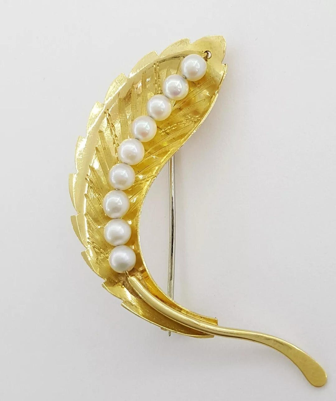 Vintage Corletto Italy 18k Yellow Gold Leaf Flower Pearl Pin Brooch 4.9 ...