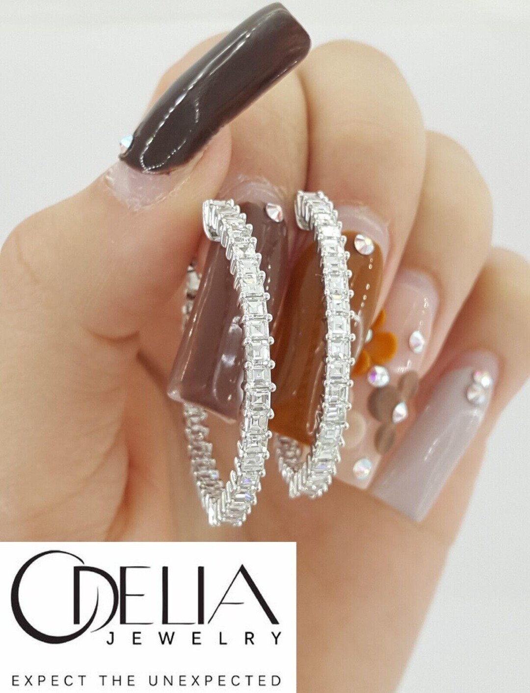 Odelia Square Baguette Carre Cut Diamond Inside Out Round Hoop Earrings 4.91 Ct - Etsy