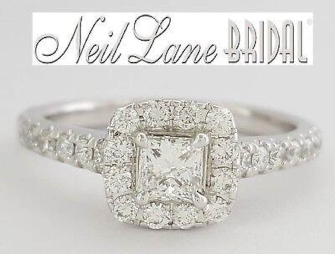 Neil Lane Bridal 0.88ct 14k Princess Cut Diamond Halo Engagement Ring ...
