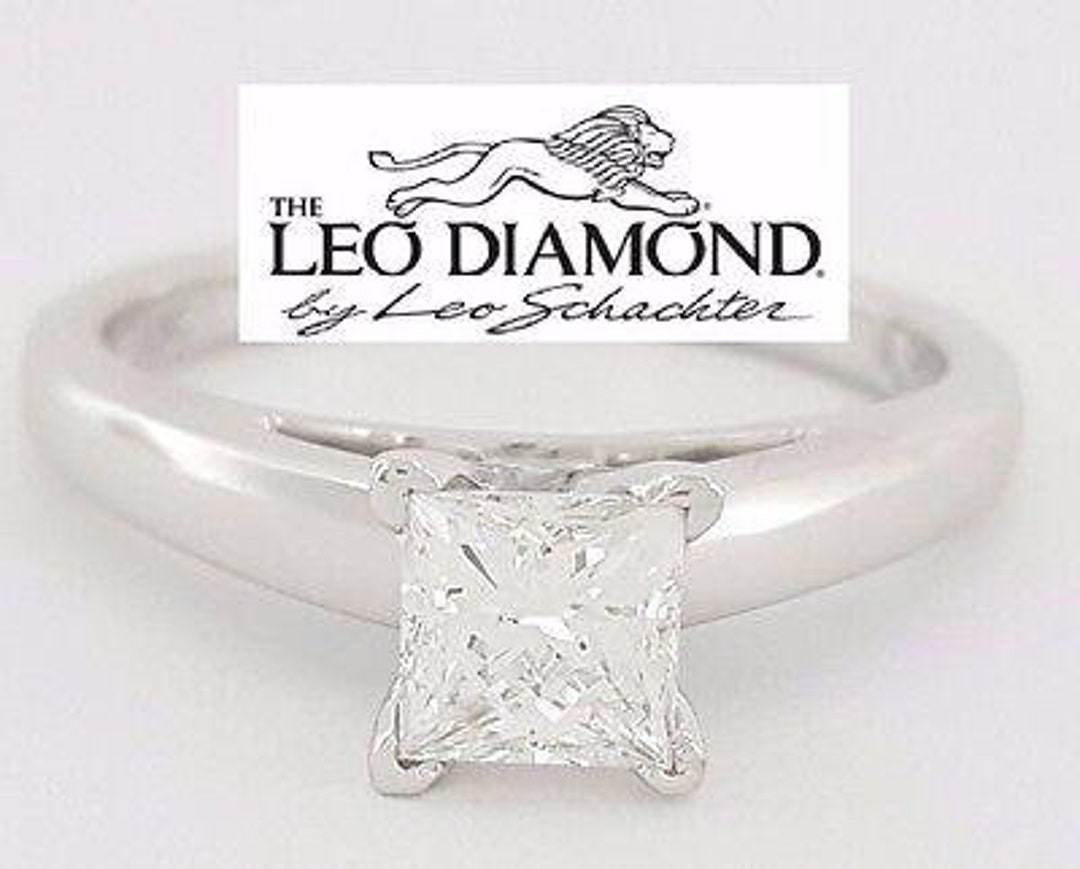 Leo Princess Cut Diamond Solitaire Engagement Ring 0.70 Ct 14k & Plat ...